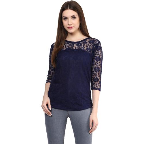 Buy Mayra Women's Blue Color Georgette Chiffon Blend Medium Top Online ...