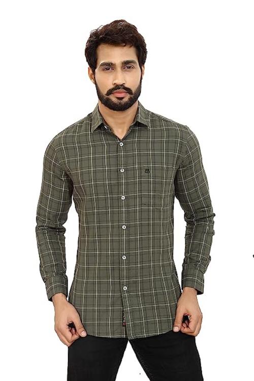 Buy BearBerry Men's Cotton Check-Yarn Dyed Regular fit Full Sleeve Casual Shirt Green(M) Online ...