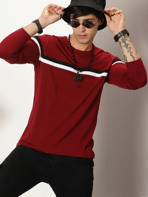 Buy GESPO Color Block Maroon Casual T-Shirt Online at Best Prices in ...