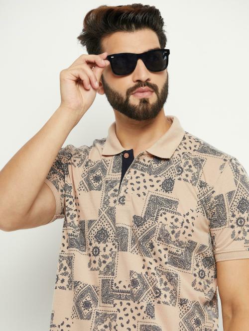 Buy XFOX Printed Men Polo Neck Beige T-Shirt Online at Best Prices in ...