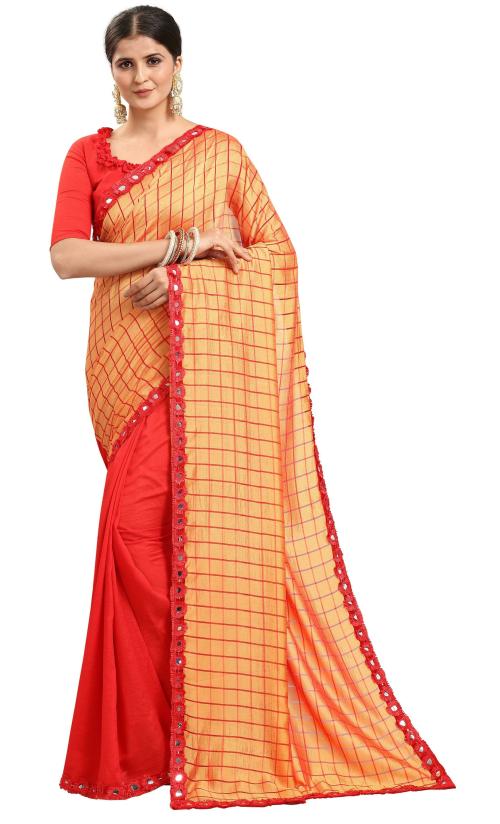 Buy Ethnic Junction Women's Silk Blend Pink Checks Half And Half Saree ...