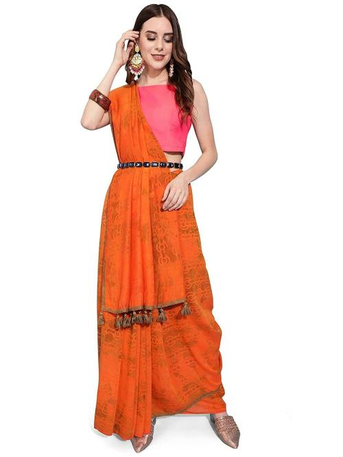 Buy Dungrani Orange Batik Modal Women Saree With Blouse Pic Online at ...