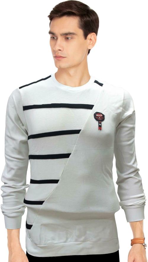 Buy RDS GARMENT HUB Men White Cotton Blend Striped Tshirt (M) Online at ...