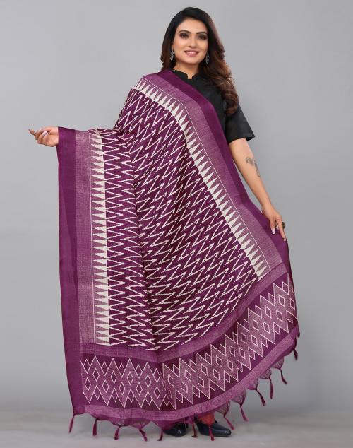 Buy Siril Women's Purple Color Geometric Print Khadi silk Dupatta ...