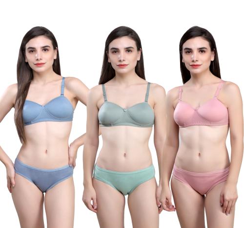 Buy Shylina Women Solid Cotton Blend Bra and Panty Set (Pack of 3) A13 Online at Best Prices in ...