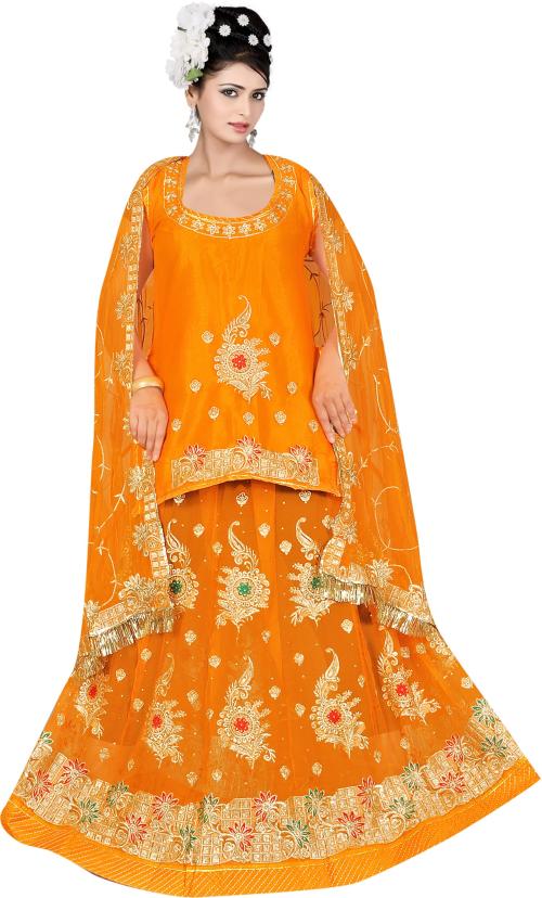 Buy SHIVDEVANSHI Gold Embroidered Georgette Rajasthani Poshak Women ...