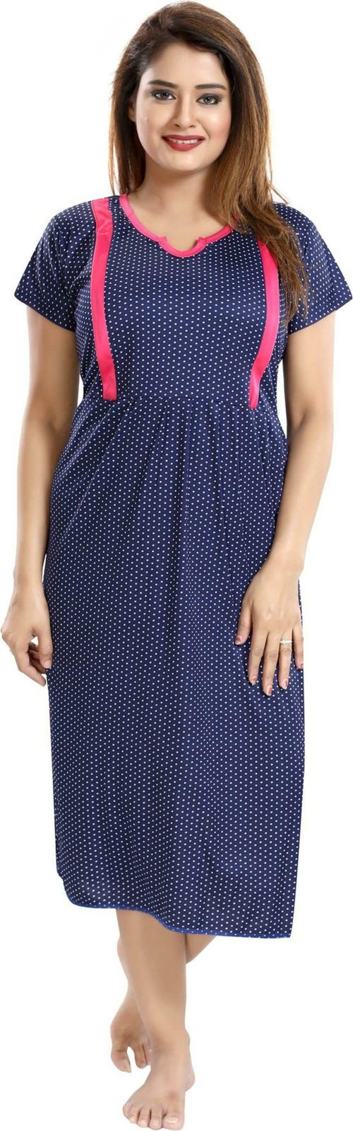 Buy Be You Women Navy Blue Printed Satin Maternity/Nursing Nighty ...