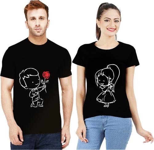 Buy Uniplanet Store Couple Black Printed Pure Cotton Regular Fit T-Shirt - M (pack of 2) Online ...
