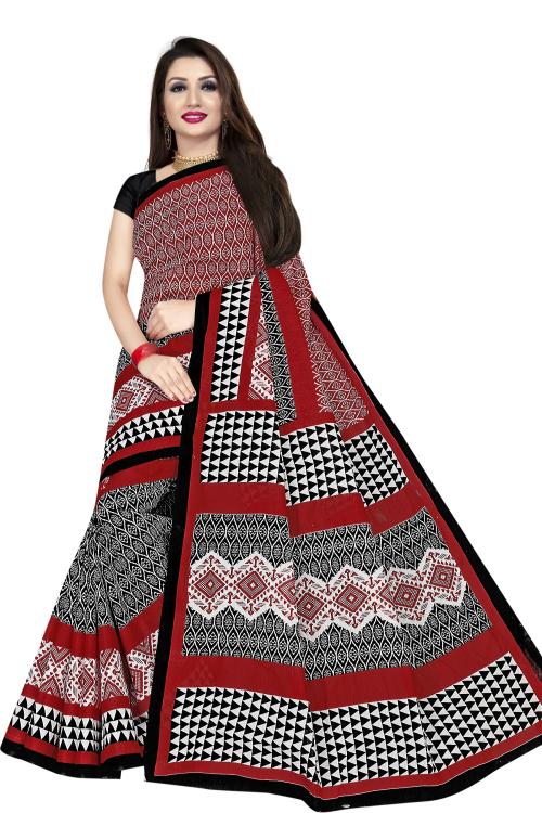Buy Tamaira Fashion Red and Black Pure Cotton Saree for women Online at ...