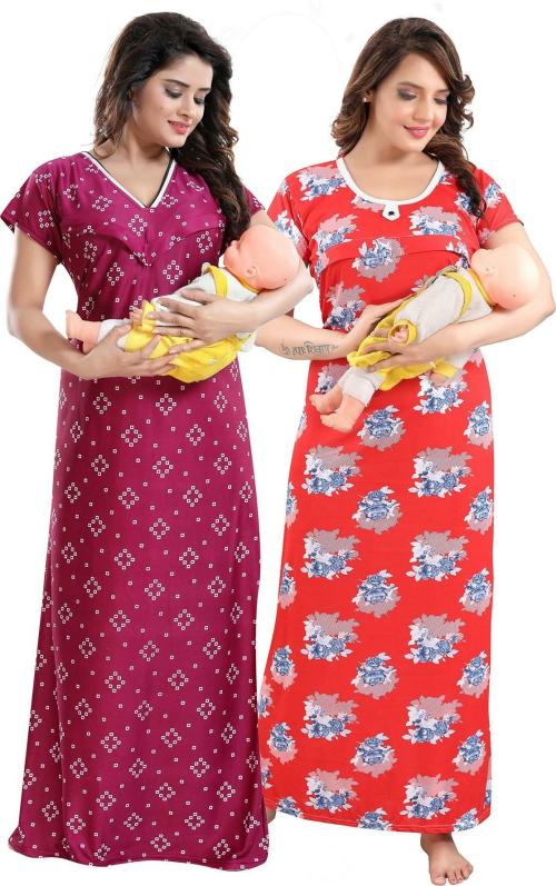 Buy Be You Women Multicolor Printed Satin Maternity/Nursing Nighty ...