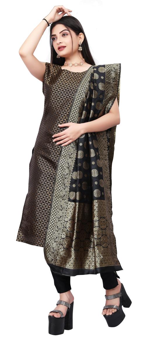 Buy Eilara Women's Silk Blend Black Straight Kutra, Pant with Dupatta ...