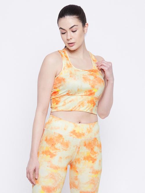 Buy Clovia Orange Tie & Die Polyester Single Sports Bra Online at Best ...