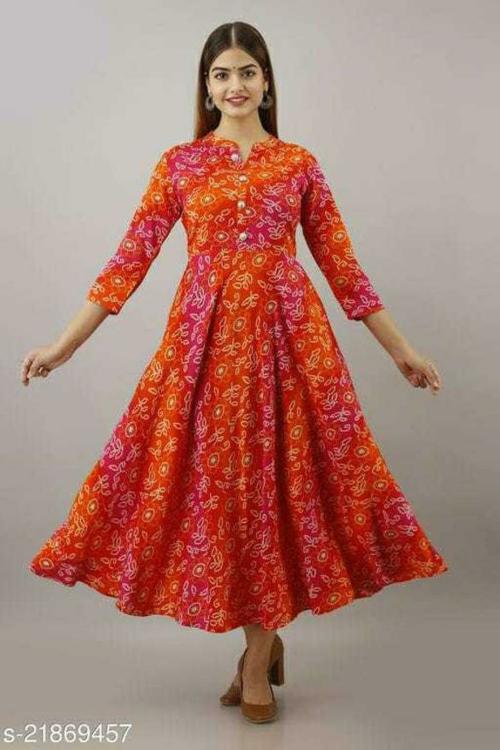 Buy Sa Rasa Women Orange Leheriya Viscose Rayon Anarkali Kurta Online ...