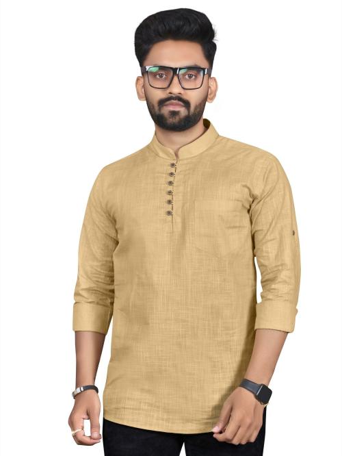 Buy Allan Peter Men Beige Solid Pure Cotton Single Short Kurta Online ...