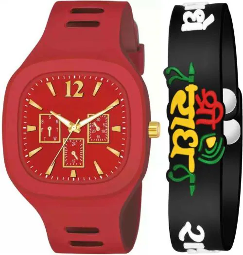Buy HENCY RED+002 Designer Watch And Radhe Radhe Bracelet Combo For Men ...