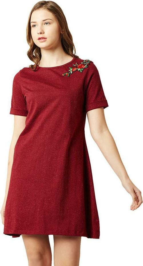 Buy Miss Chase Women Maroon Solid Cotton Single Dress Online at Best ...