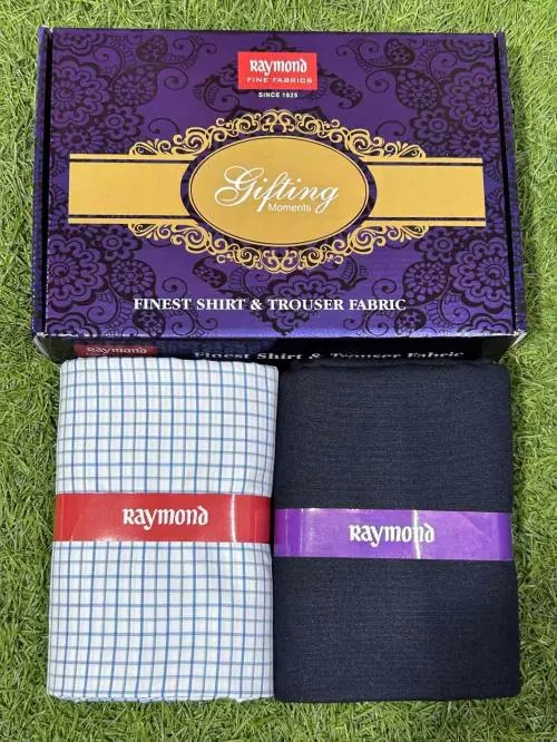 Buy Raymond Pc-Cotton Checkered Shirt & Trouser Fabric in Moments Box ...