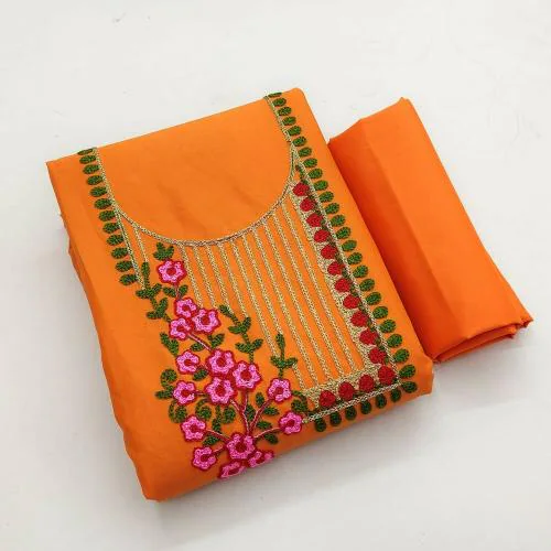 Buy GURHAL Embroidered Cotton Unstitched Dress Material Orange Online ...