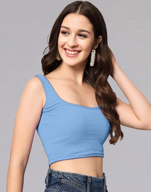 Buy Selvia Lycra Blend Blue Dyed Top | tops for women | tops | women ...