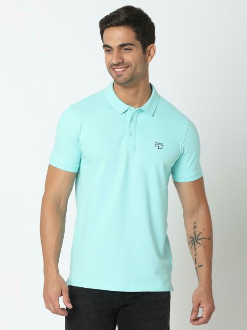 Buy Spykar Aqua Blue Cotton Half Sleeve Plain Casual T-Shirt For Men ...