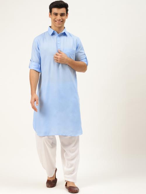 Buy Molly & Michel Solid Pathani Kurta Light Blue Online at Best Prices ...