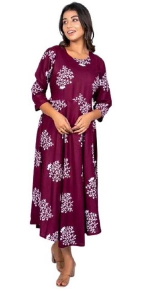 Buy MK Creation New Apparels Women Purple Printed Cotton Blend Gown Dress Online at Best Prices ...