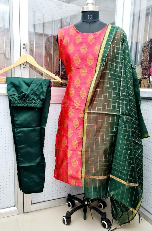 Buy Eilara Women's Silk Blend Pink Straight Kutra, Pant with Dupatta ...