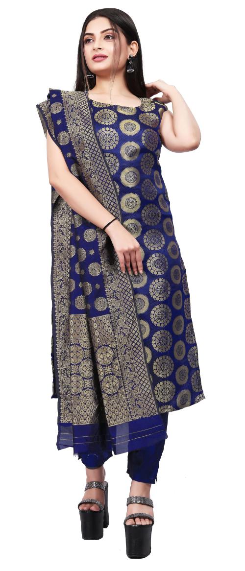 Buy Eilara Women's Silk Blend Navy Blue Straight Kutra, Pant with Dupatta Online at Best Prices ...
