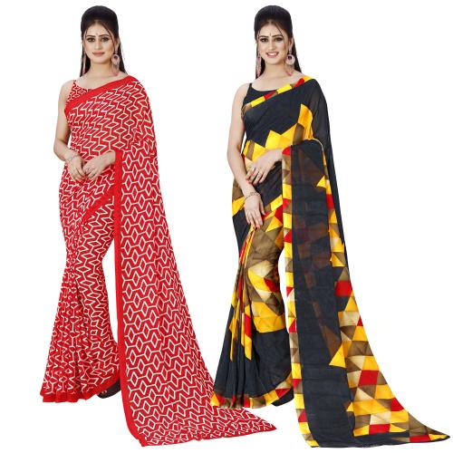 Buy Anand Women Multicolor3 Self Design Pattern Georgette Pack of 2 ...
