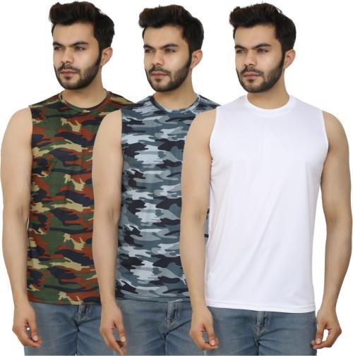 Buy PRIME PLUS Multicolor Solid Round Neck Sando Vest - M (Pack of 3 ...