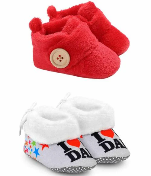 Buy BASICS21 Baby Girls And Baby Boys Red Soft Base Booties Online at ...