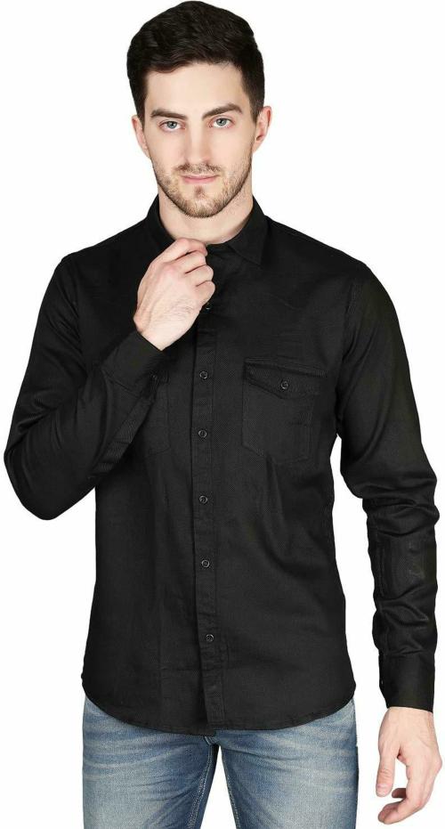 Buy Fashlook Men Black Solid Jute Blend Shirt ( L) Online at Best ...
