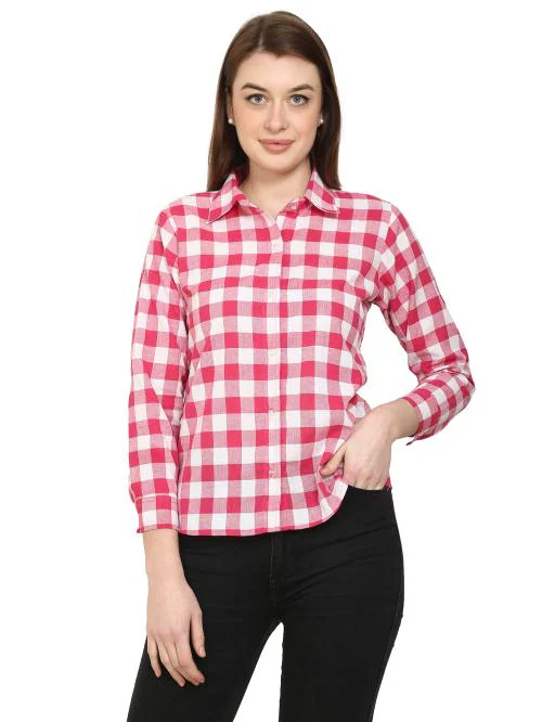 Buy DAMEN MODE Women's White & Pink Cotton Classic Collar Smart trendy ...