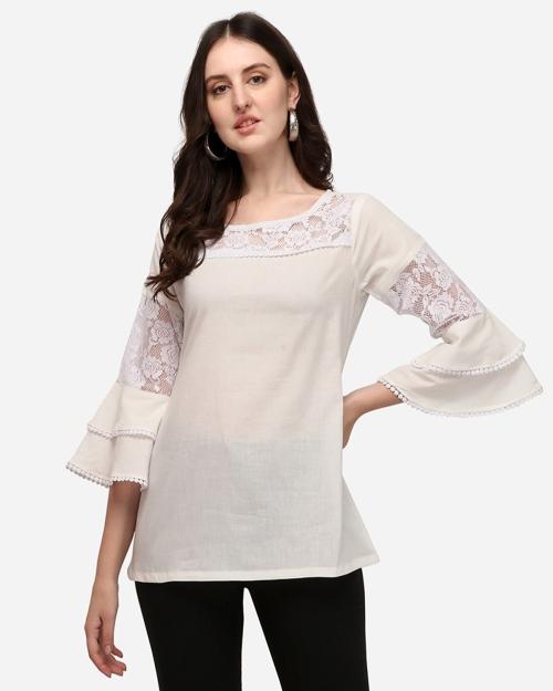 Buy 14 Fab Women Rayon Fabric Embroidered White Color top For women ...
