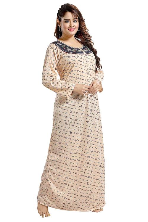Buy NACNO Women's Hosiery Cotton Sleepwear Nighty/Maxi/Nightgown Beige ...