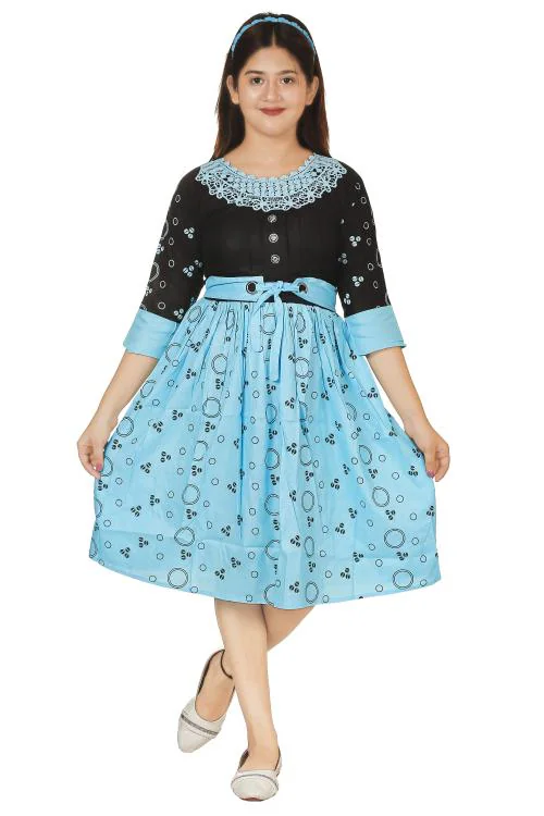 Buy ANG FASHION Girl's Rayon Cotton Blend Knee Length Party Dress ...