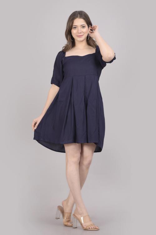 Buy Manojava Women Blue Solid Viscose Rayon Sheath Dress Online at Best ...