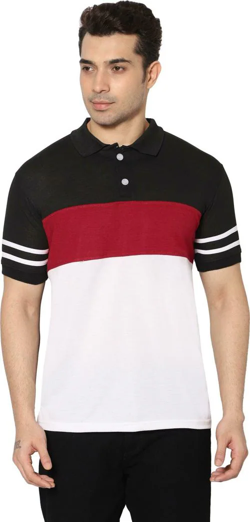 Buy N AND J Men Red Colorblock Polycotton Polo Neck T Shirt (M) Online at Best Prices in India ...