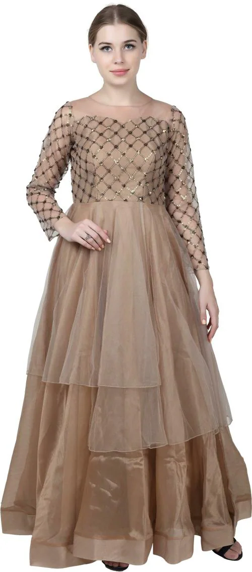 Buy KIYA Women Brown Printed Net Gown (M) Online at Best Prices in ...