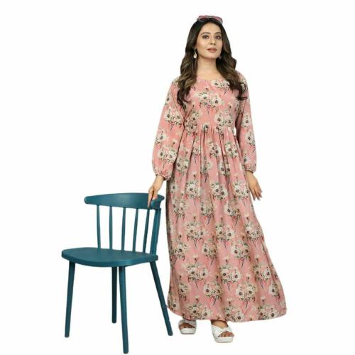 Buy Concy Girls Pink Floral Print Silk Blend Puff Sleeves Anarkali Gown ...