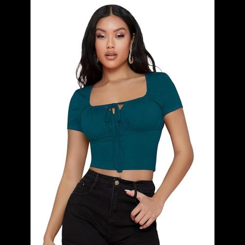 Buy TESSAVEGAS, Women's & Girls Square Neck & Short Sleeve Crop Top ...