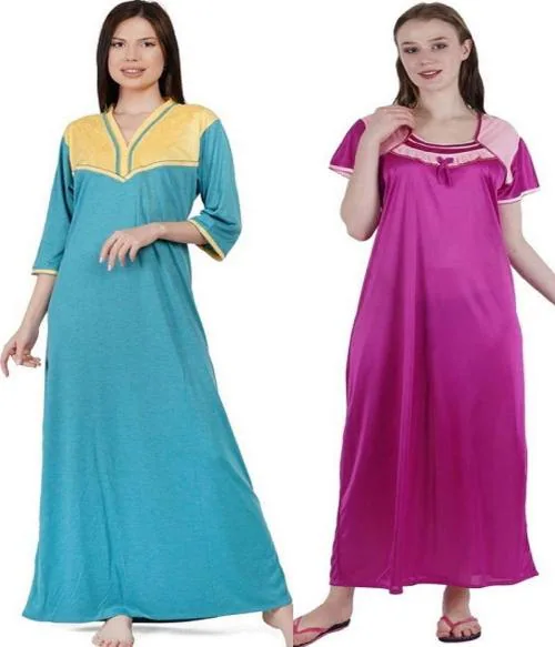 Buy BEAUTY CRAZE Women's Hosiery Cotton Nightgown And Satin Maxy Nighty ...