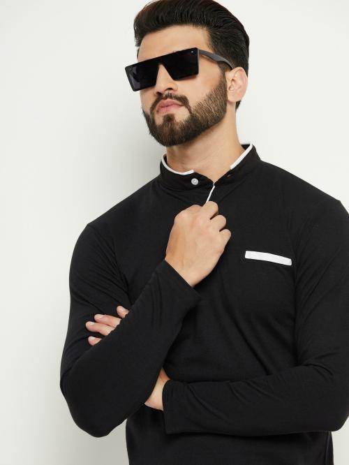Buy EMERALD APPAREL TRADING Solid Men Mandarin Collar Black T-Shirt ...