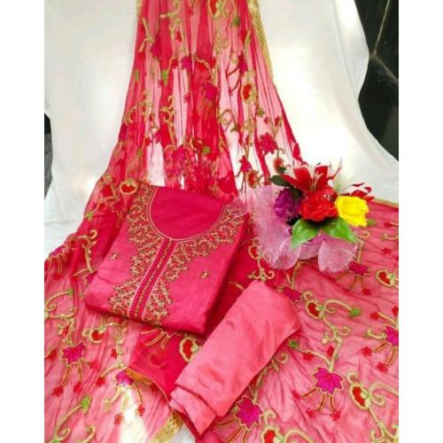 Buy GURHAL Embroidered Cotton Unstitched Dress Material Pink Online at ...