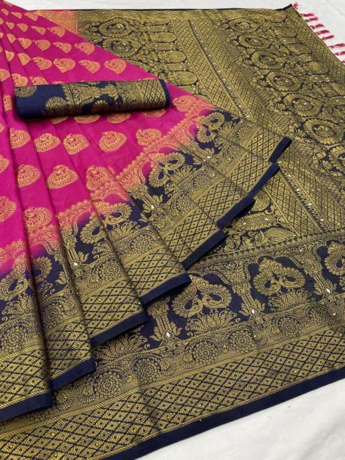 Buy Mansh the stylo..Women Pink, Dark Blue Striped Jacquard Kanjivaram ...