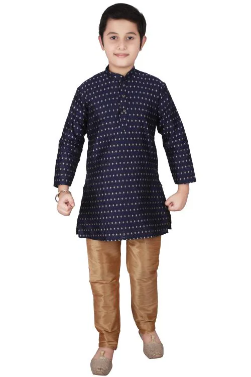 Buy Pro-Ethic Style Developer Kid's Jacquard Silk Dark Blue Kurta ...