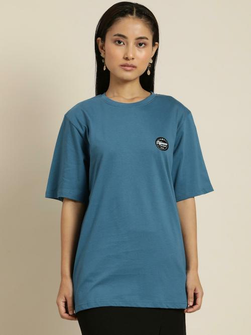 Buy Difference of Opinion Blue Typographic Oversized T-Shirt Online at ...