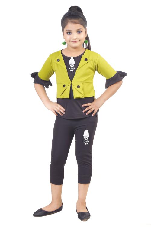 Buy Burbn Girls Green Self Design Cotton Blend Single Two Piece Set ...