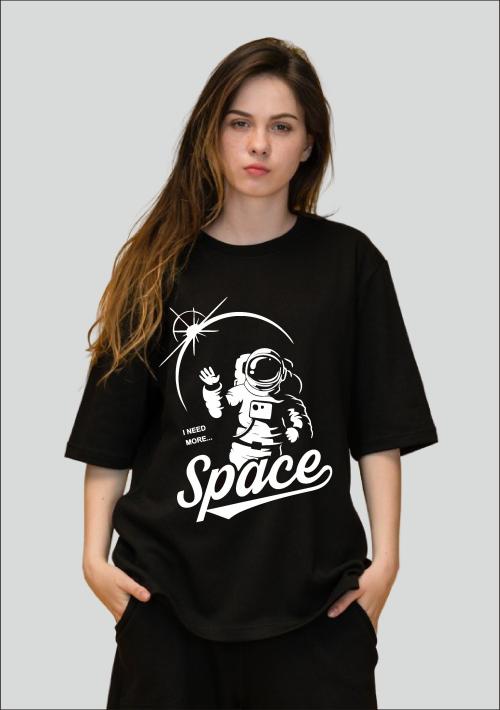 Buy Uniplanet Store Women Black Printed Pure Cotton Round Neck T-Shirt - XL (OVERSIZE-WT-SPACE ...