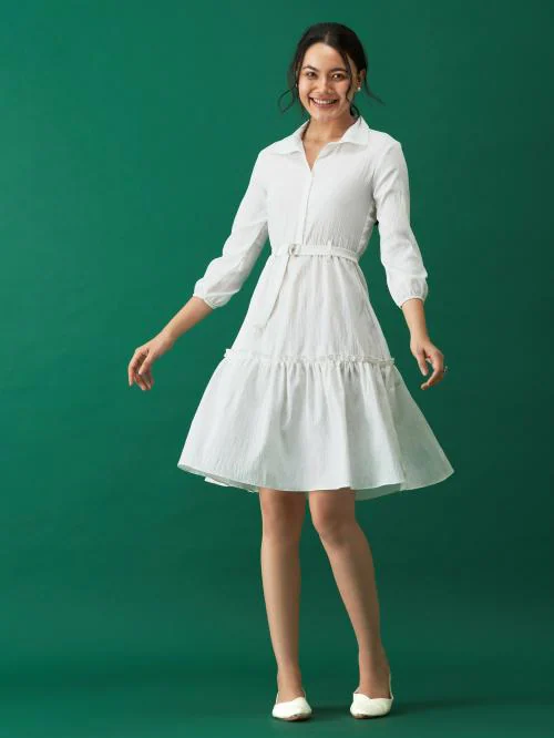 Buy AASK Women Polyester Solid & Plain Fit and Flare Collared Dress For ...